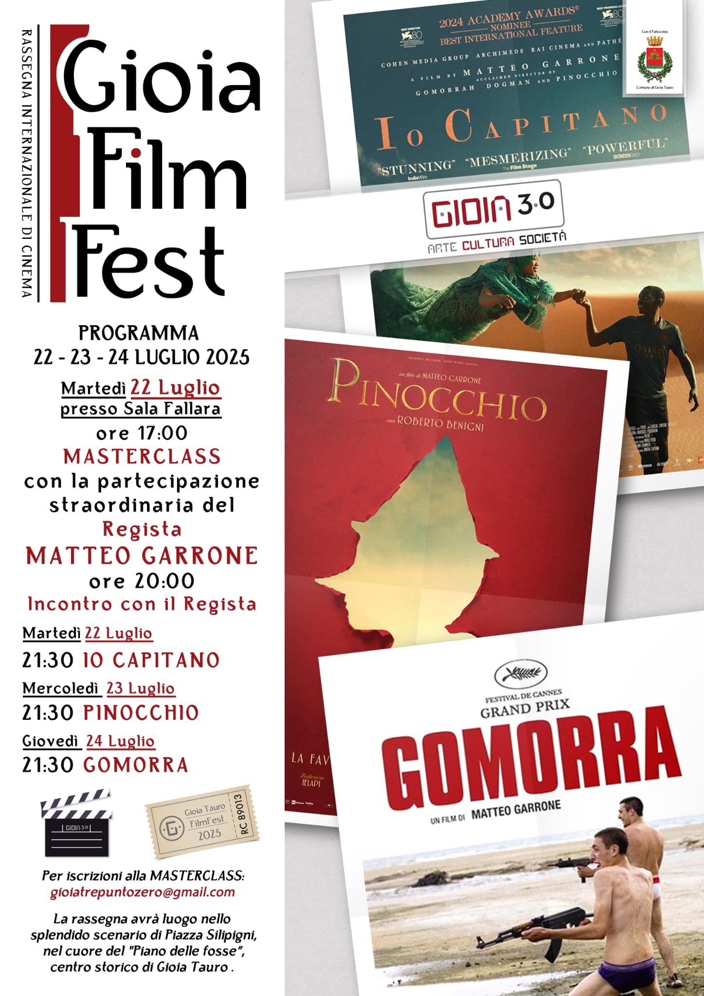 Gioia Tauro. Matteo Garrone al Gioia film fest 2025 IL PROGRAMMA