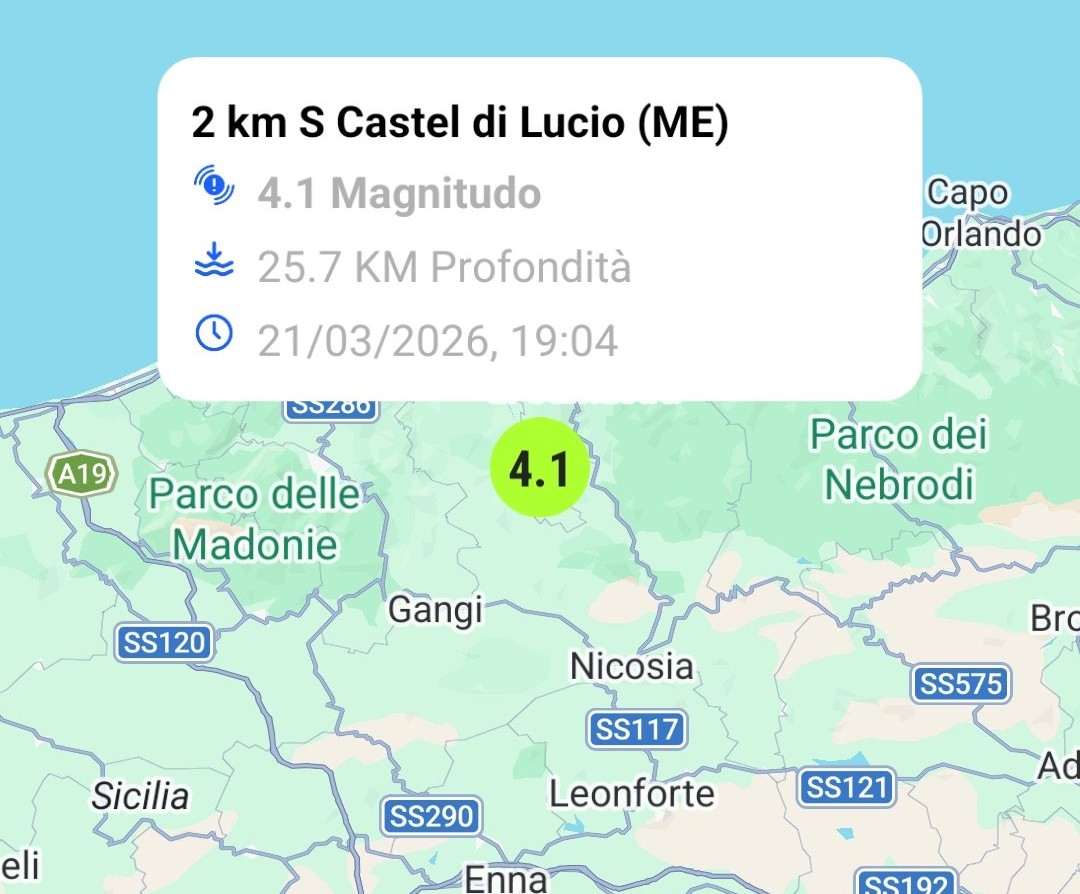 Sciame sismico nel Messinese, scossa con magnitudo 4.2 a Castel di Lucio