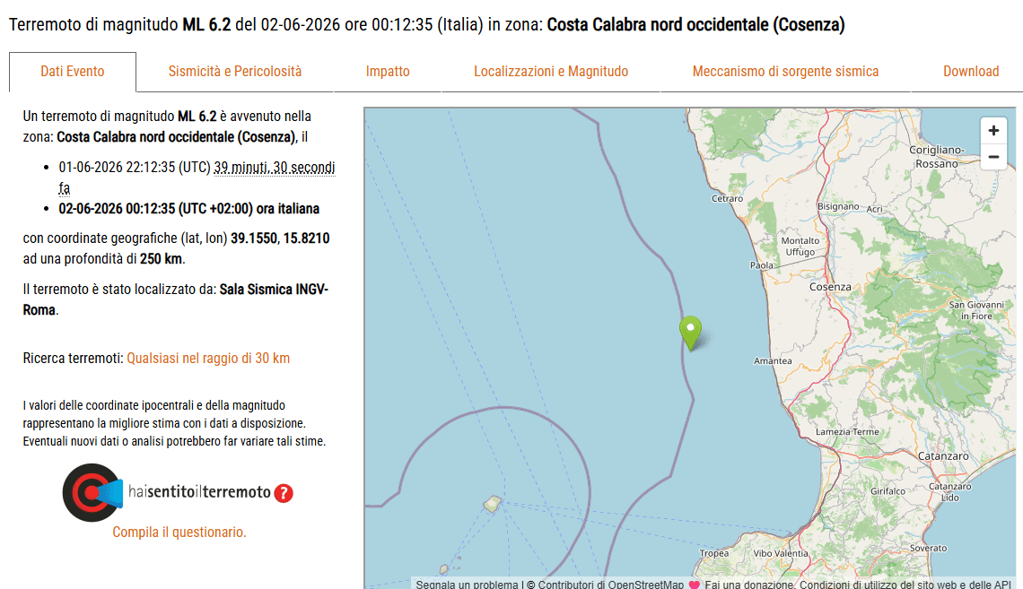 Forte scossa di terremoto in Calabria dopo la mezzanotte, trema anche ...